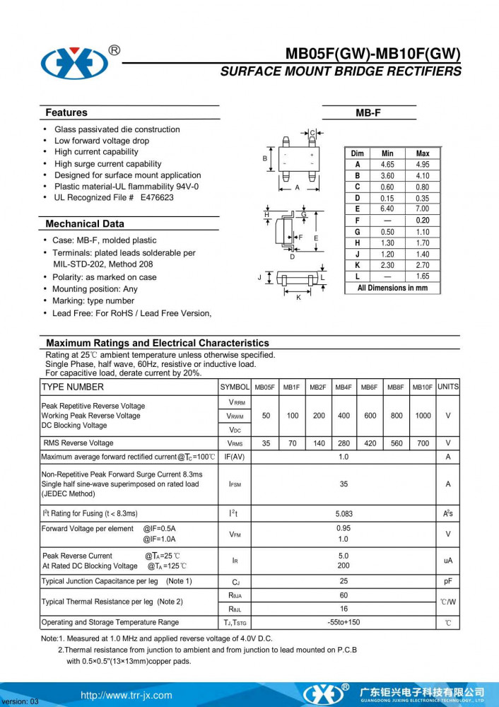 JUXING MB10F-50 datasheet page 1