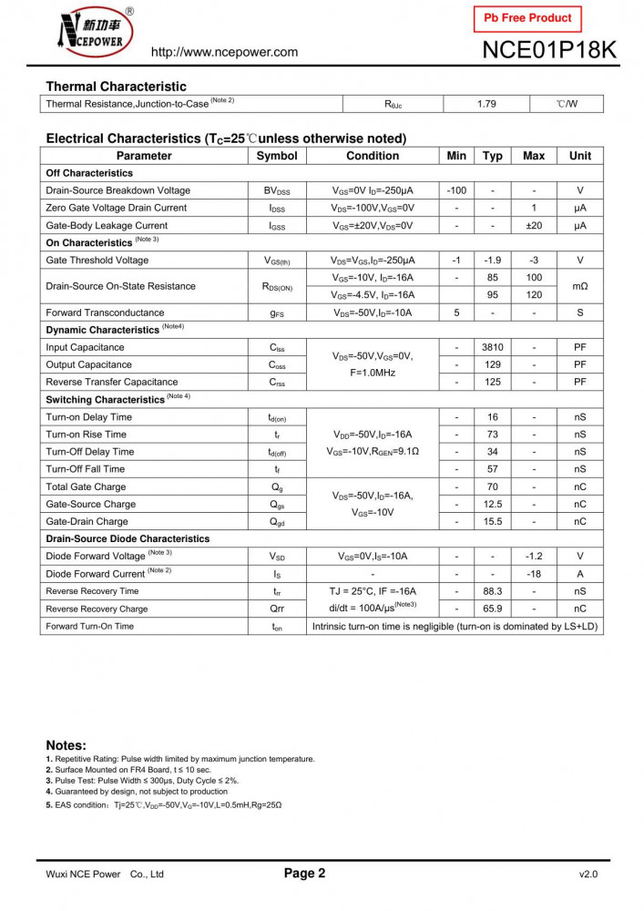 NCE01P18K datasheet page 2