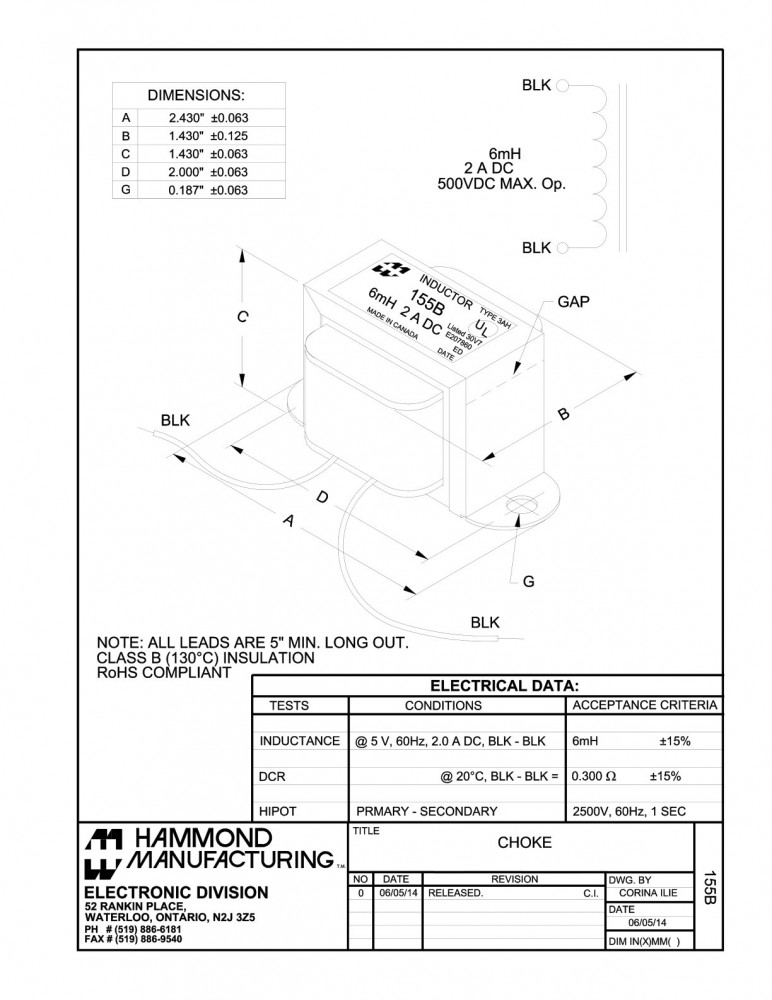 Hammond 155B technical drawing page