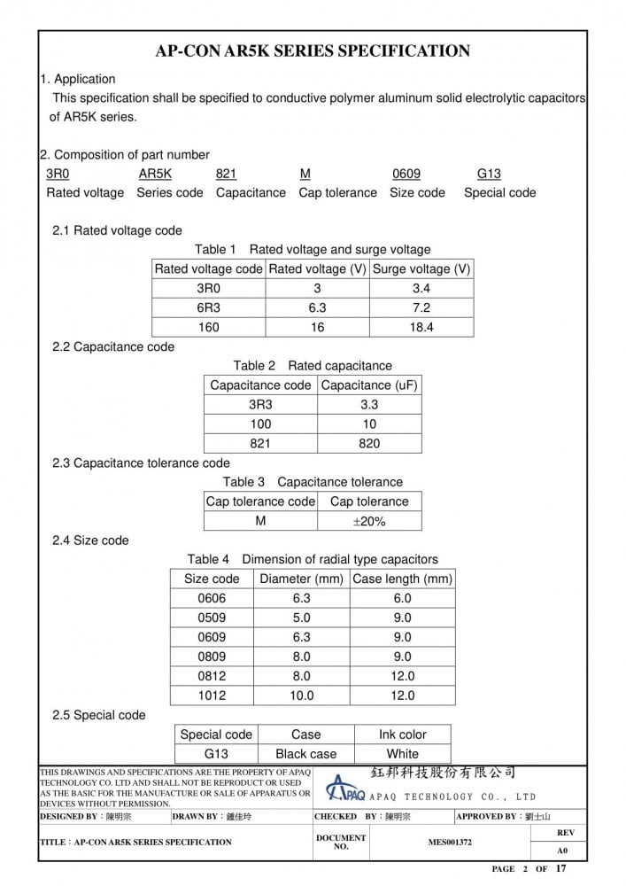 APAQ AR5K datasheet page 2