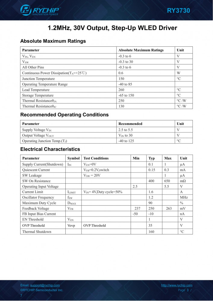 RY3730 datasheet page 3