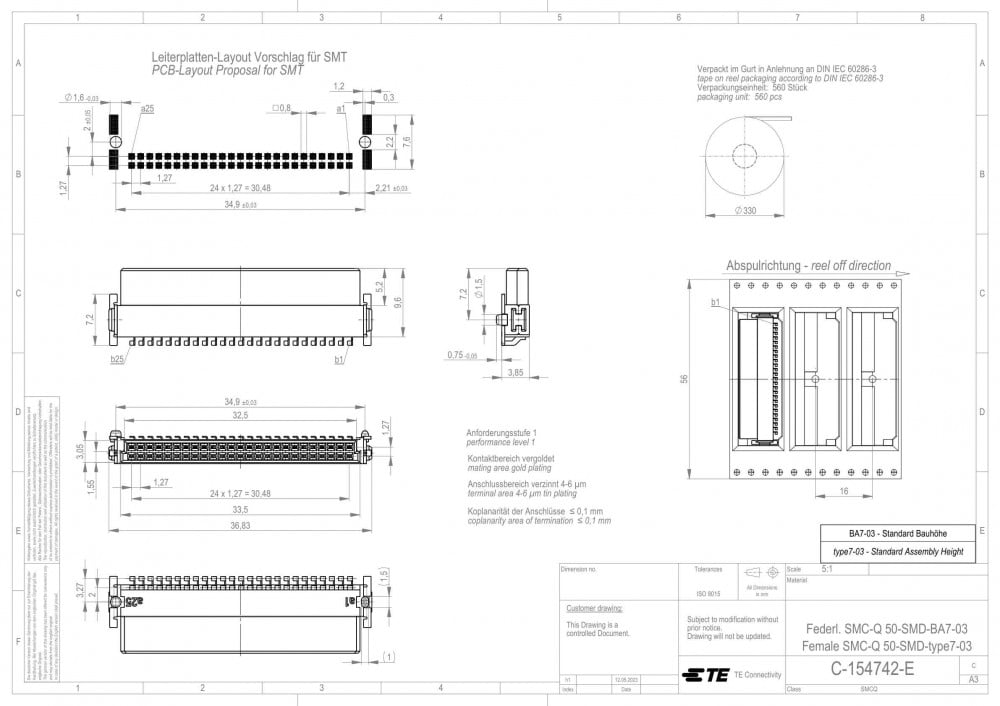 TE Connectivity 154742-E controlled drawing preview