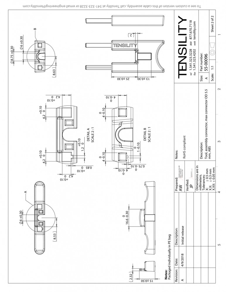 Tensility 55-00096 connector assembly tool drawing, sheet 2 of 2