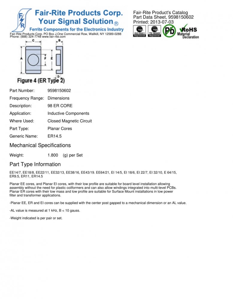 Fair-Rite technical document page 1
