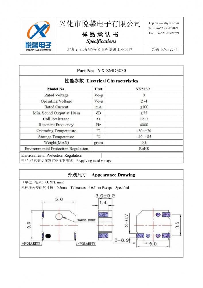 YX-SMD5030 specification page 2