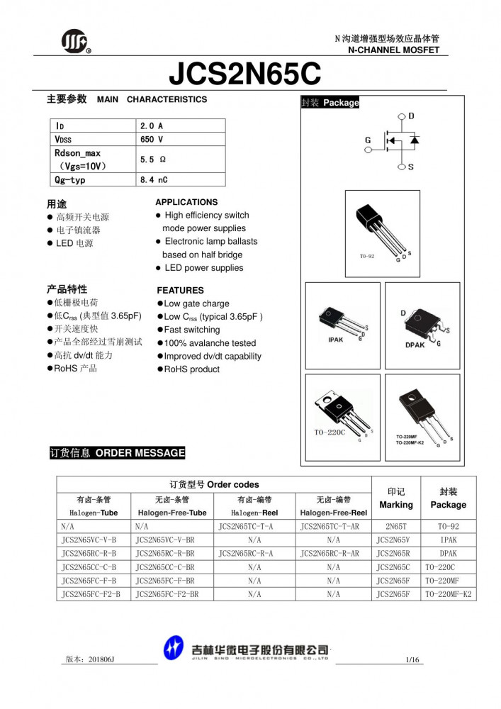 JCS2N65FC-220MF datasheet page 1