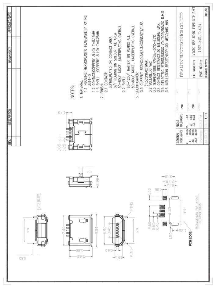 DEALON USB-MR-D-024 technical document preview