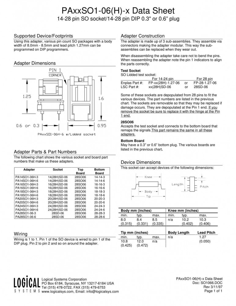 Logical Systems PAxxSO1 adapter datasheet page