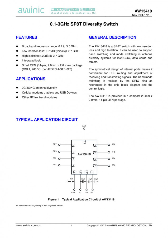AW13418QNR datasheet page 1