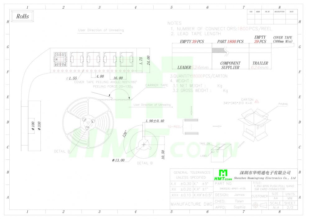 HMTCONN SIM3023C-6P611-H135 technical document page 2