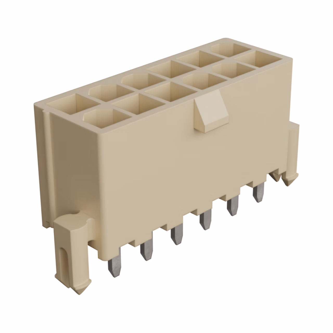 Mini-Fit HCS Header, 4.20mm Pitch, Dual Row, Vertical, with Snap-in Plastic Peg PCB Lock, 12 Circuits, Nylon 6/6 94V-2, Matte Tin (Sn) Plating, with Drain Holes for sale