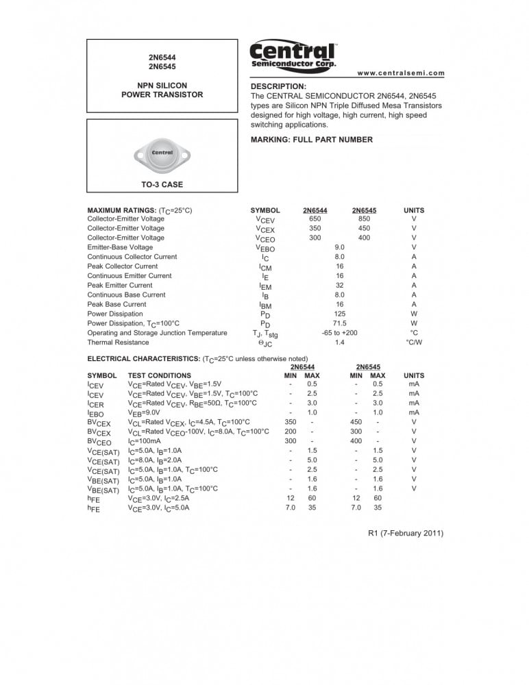 2N6545 datasheet page 1