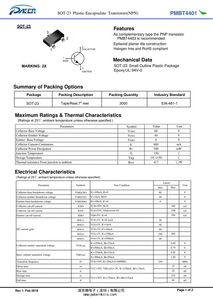 PMBT4401 datasheet page 1