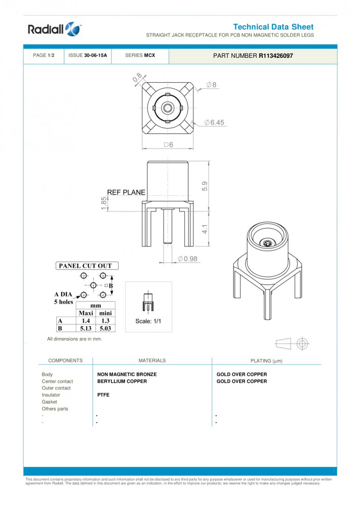 Radiall R113426097 MCX product document, page 1