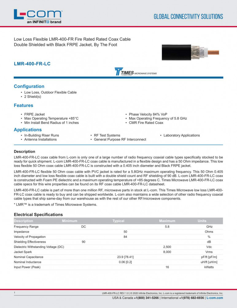 LMR-400-FR-LC technical document page 1