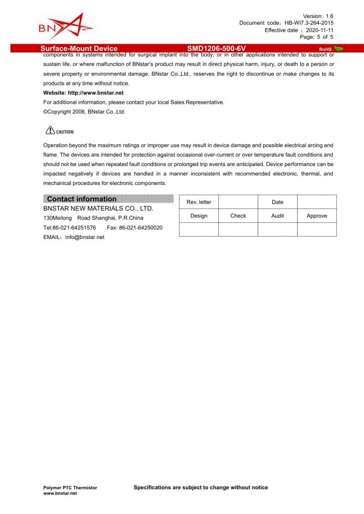 BNstar SMD1206-500-6V datasheet page 5