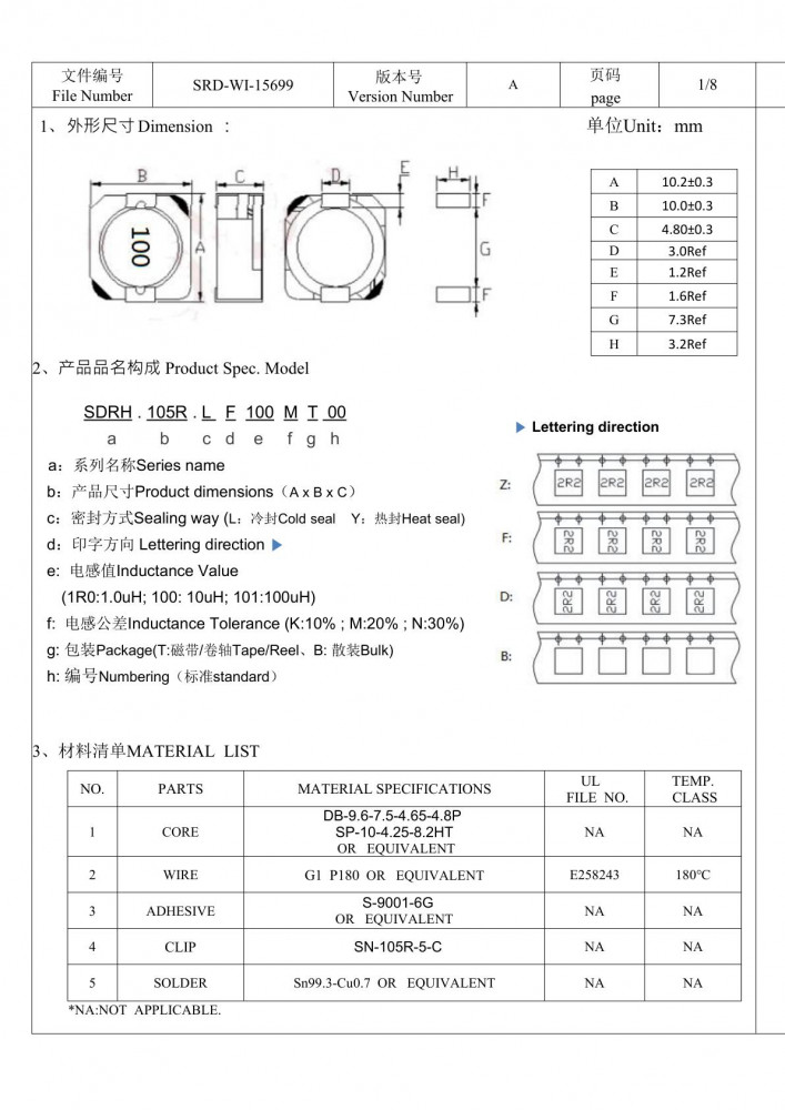 SDRH.105R.LF100MT00 specification page 3