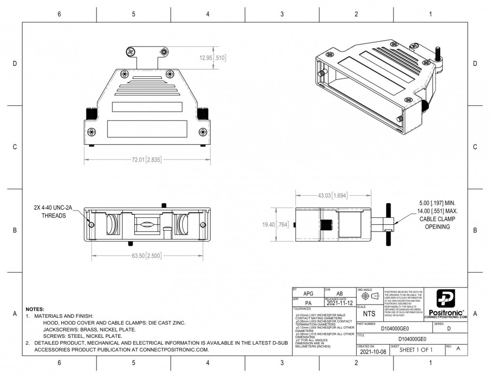 Amphenol D104000GE0 technical document page