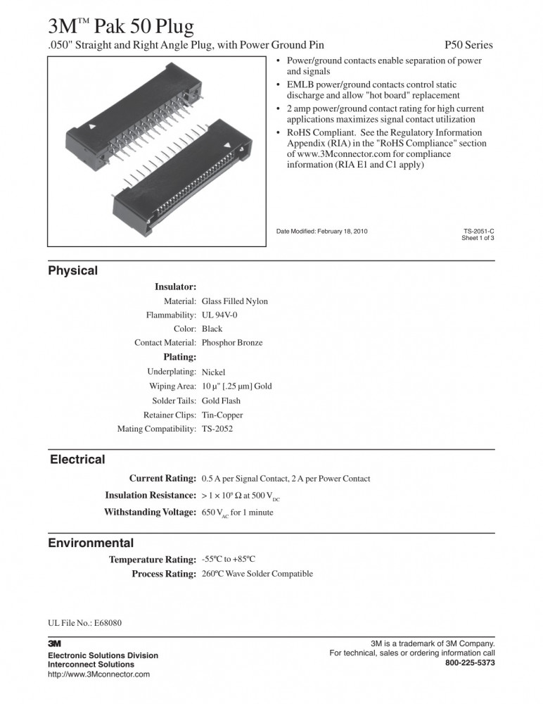 3M P50-080PG-SR1-EA datasheet page 1