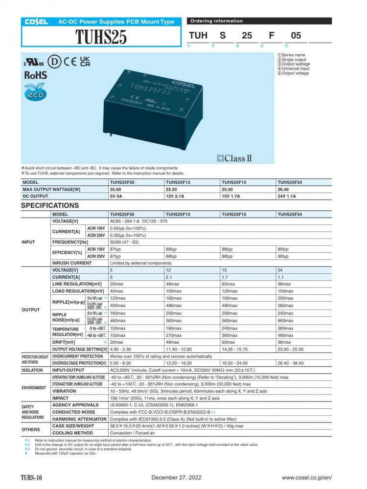 Cosel TUHS series datasheet page 10