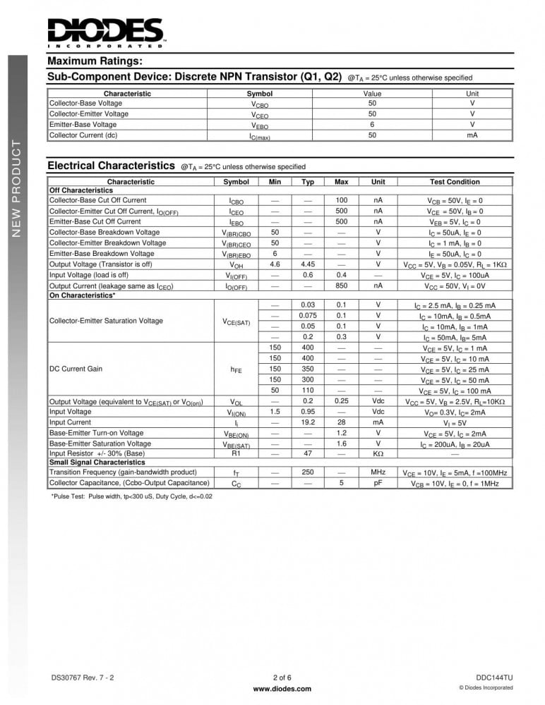 DDC144TU-7 datasheet page 2