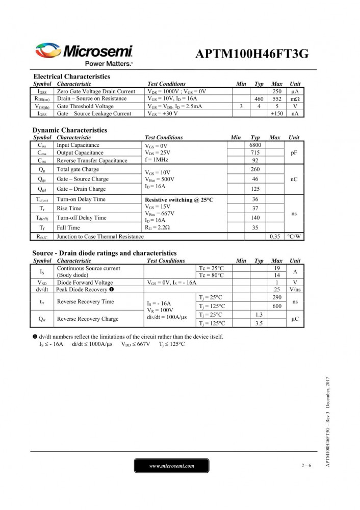 APTM100H46FT3G datasheet page 2