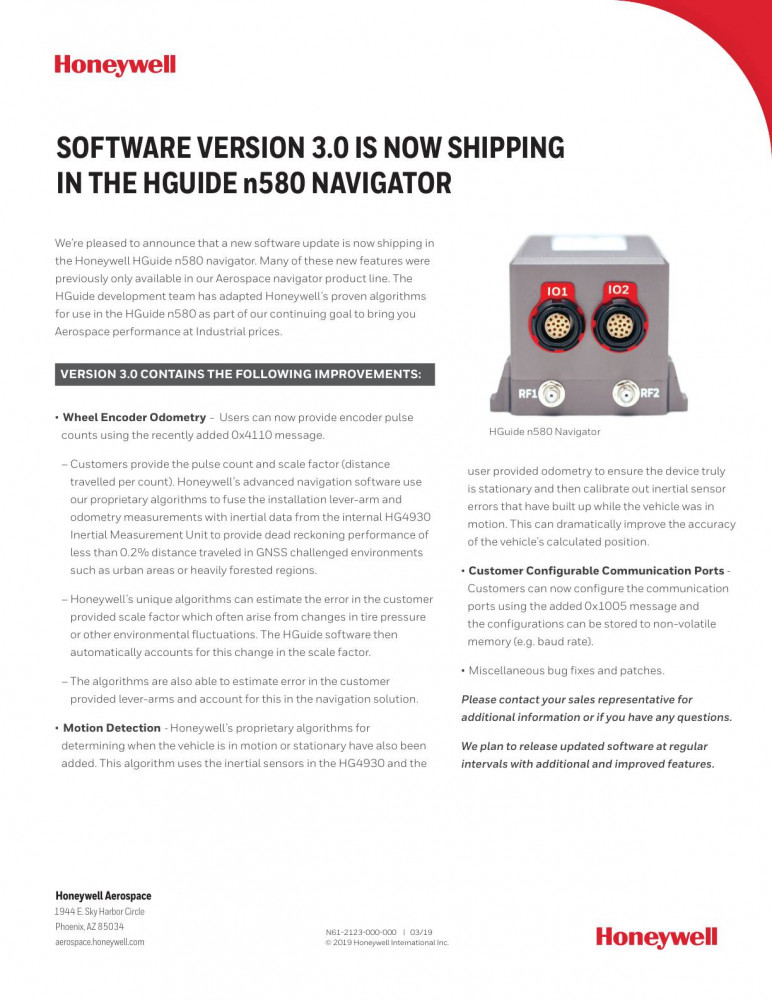 Honeywell HGuide n580 navigator technical document page