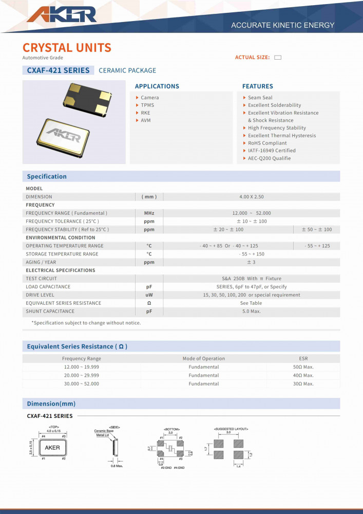 AKER CXAF-421 series technical document image