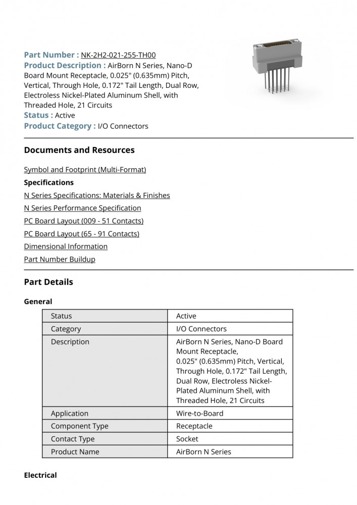 MOLEX AirBorn N Series Nano-D product document preview, page 1