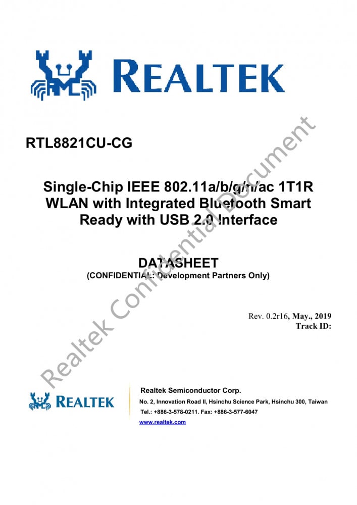 RTL8821CU-CG datasheet page 1