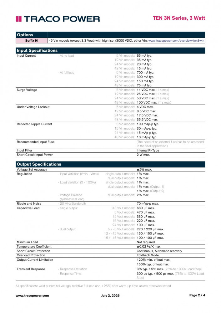TEN 3N Series technical document preview, page 2