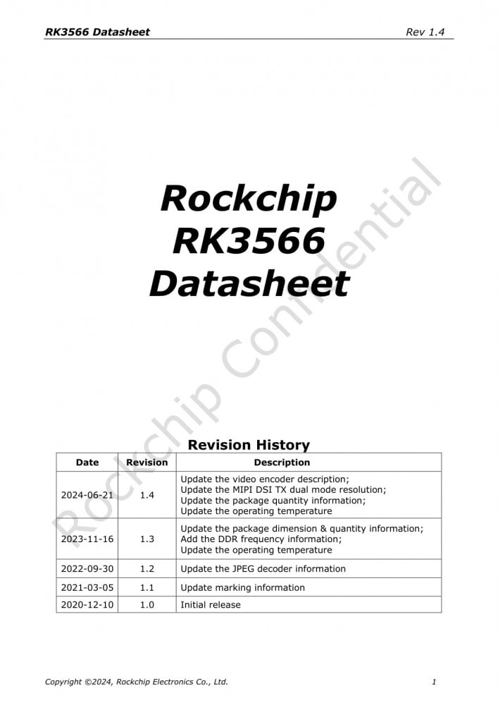 RK3566 datasheet page 1