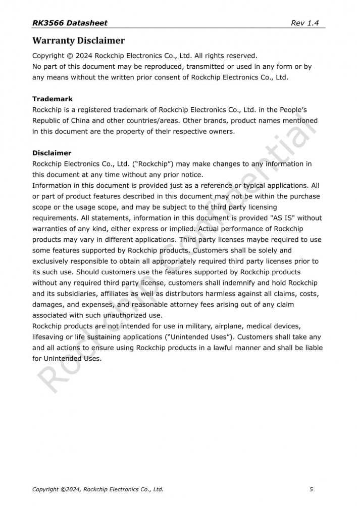 RK3566 datasheet page 5