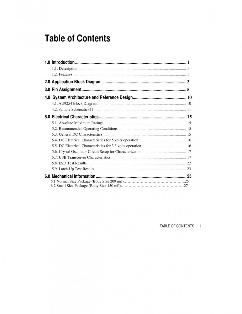 AU9254A21 technical reference manual page 3