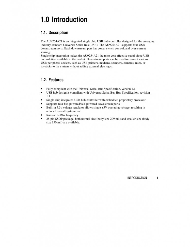 AU9254A21 technical reference manual page 5