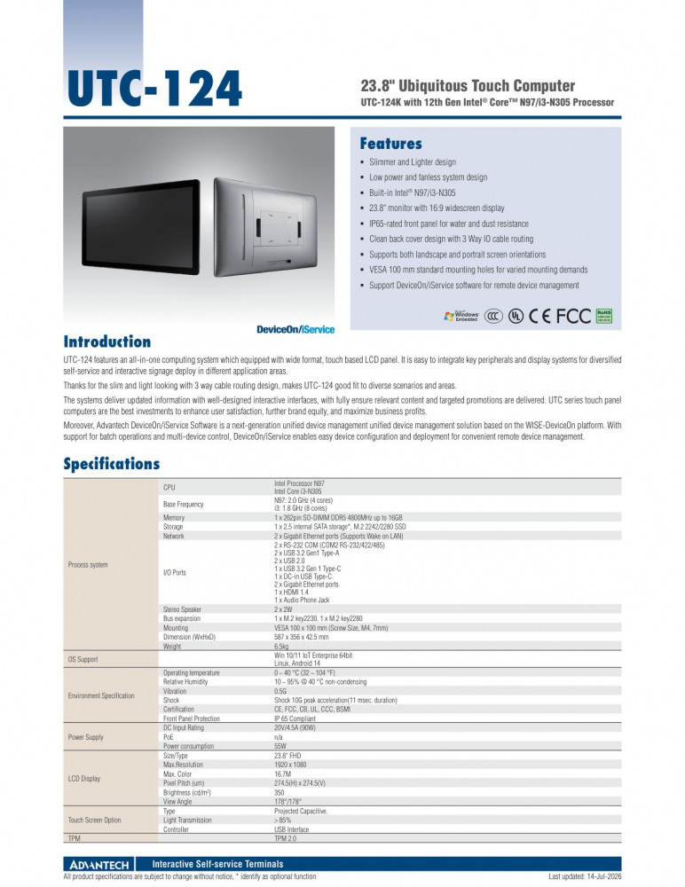 UTC-124K technical document, page 1