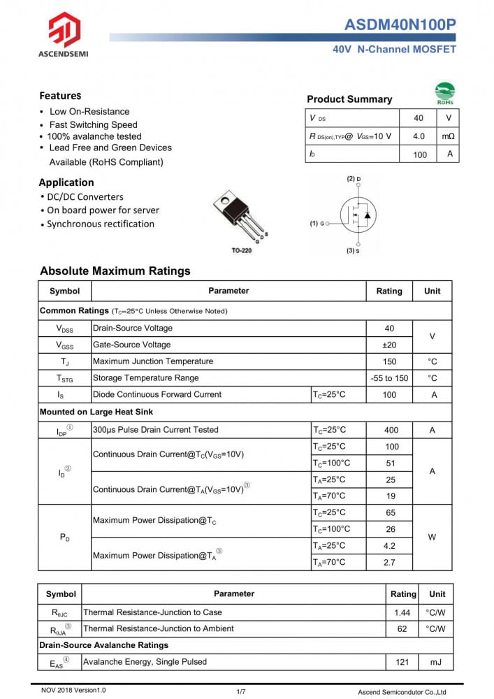 ASDM40N100P-T datasheet page 1