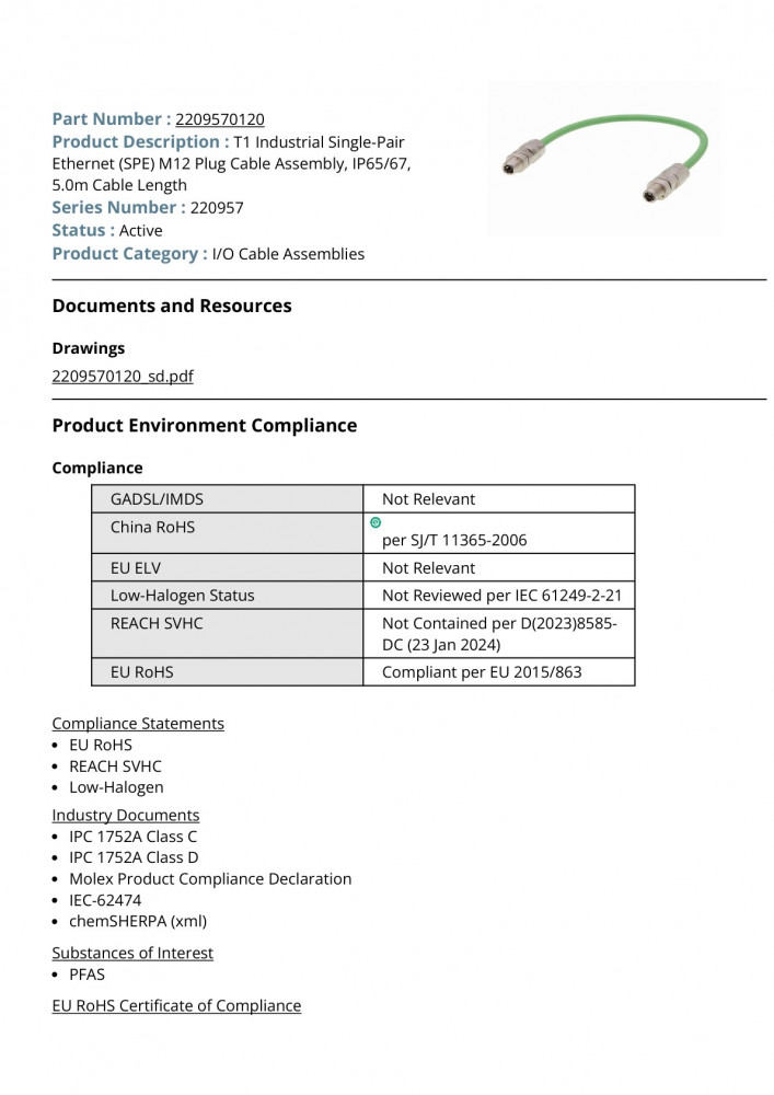 MOLEX 2209570120 drawing page 1