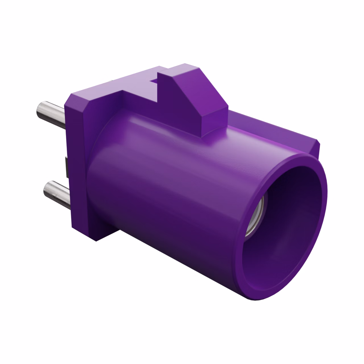 FAKRA Jack, Straight, PCB Receptacle, Through Hole, Die Cast Body, Tin (Sn) Plated, Keying Code H, Violet, Tray, 50 Ohms for sale