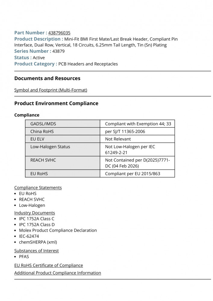 MOLEX 438796035 document preview, page 1