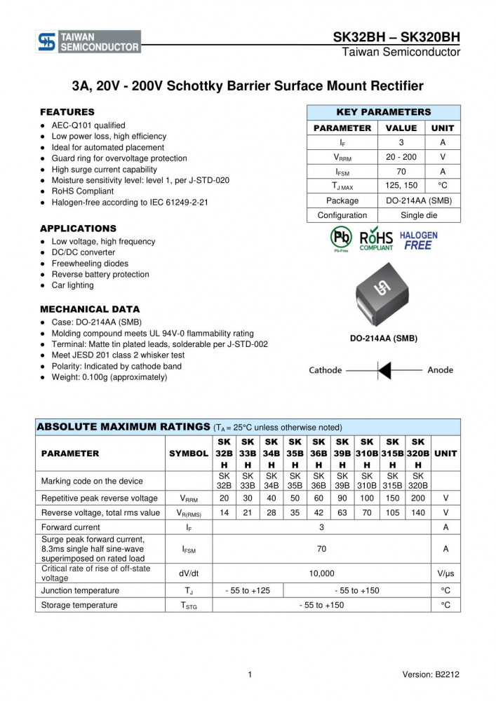 SK32BH datasheet page 1