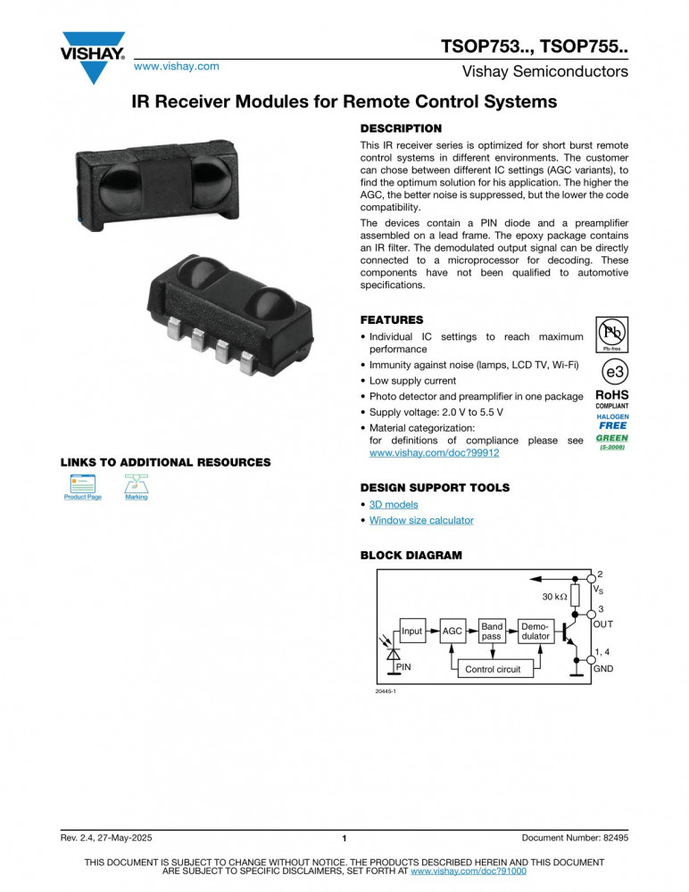 TSOP75340TT technical document page 1