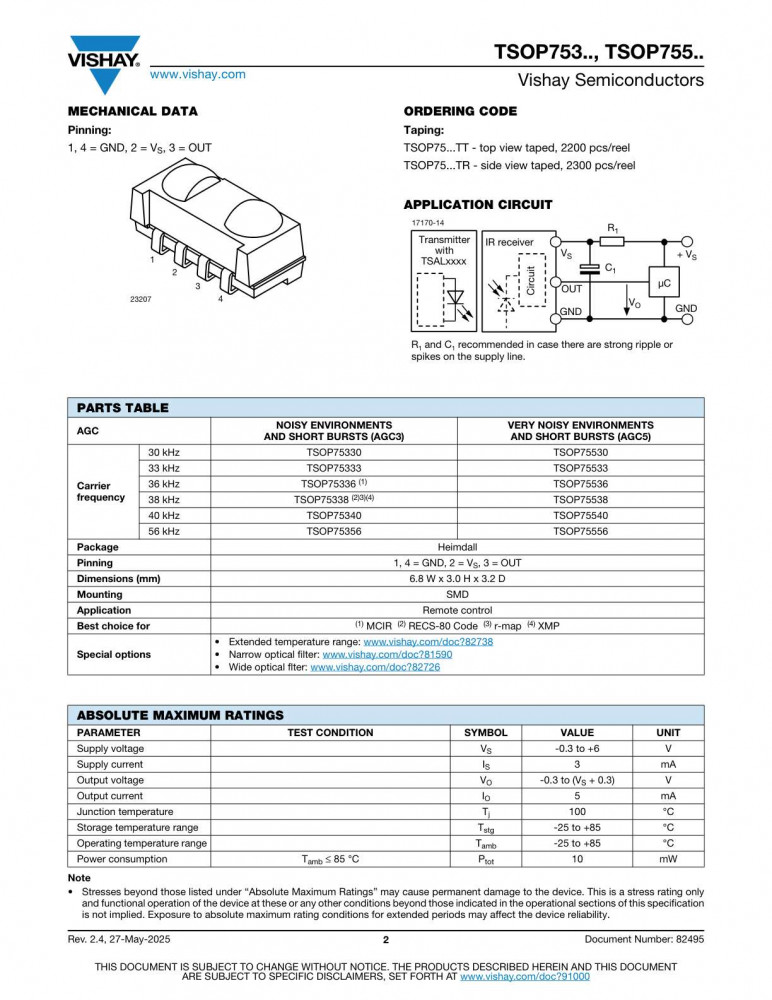 TSOP75340TT technical document page 2