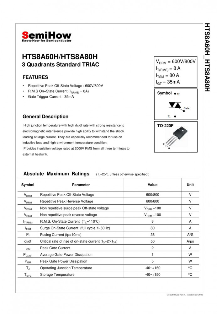 HTS8A80H datasheet page 1