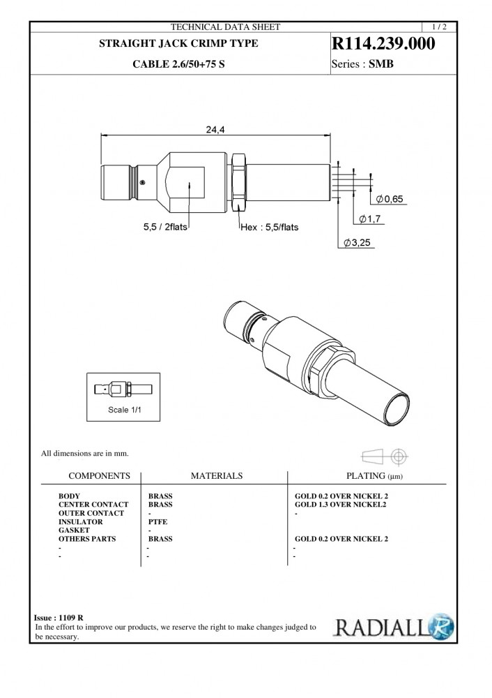 Radiall R114239000 technical datasheet page 1