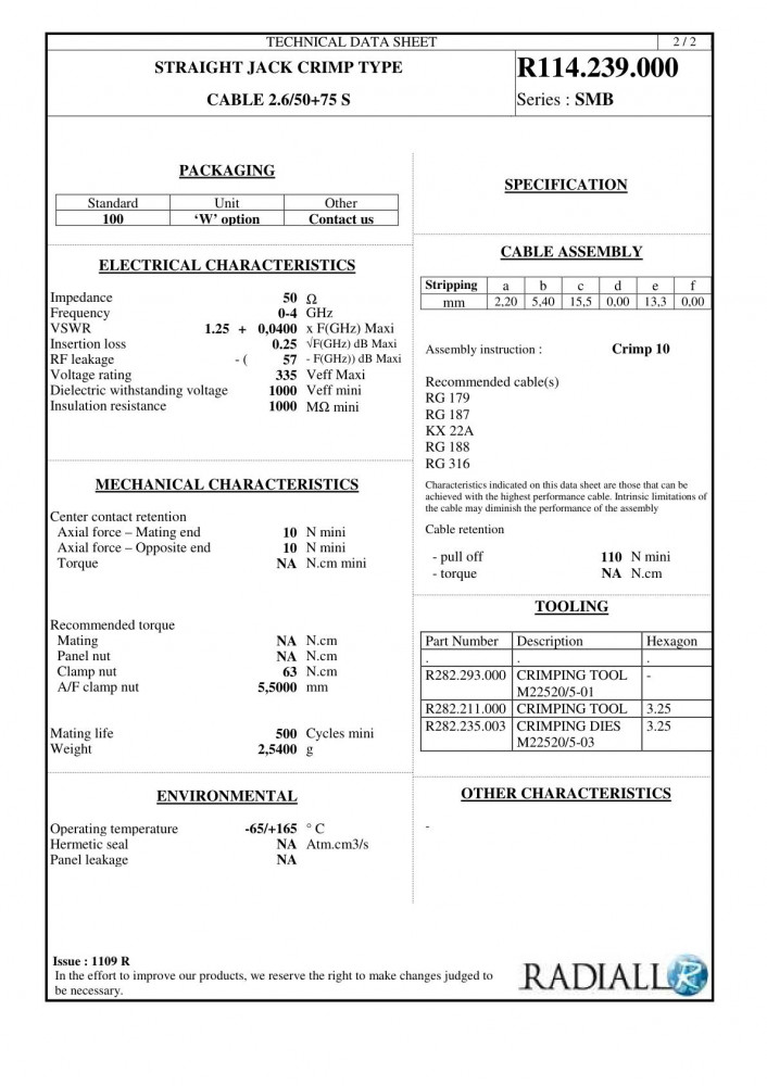 Radiall R114239000 technical datasheet page 2