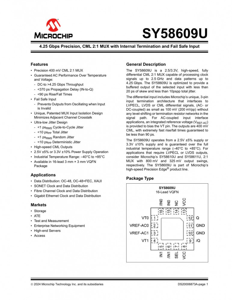 SY58609U datasheet page 1