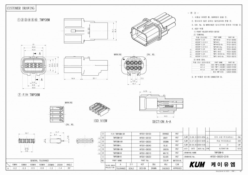 KUM HP291-08100 technical drawing page
