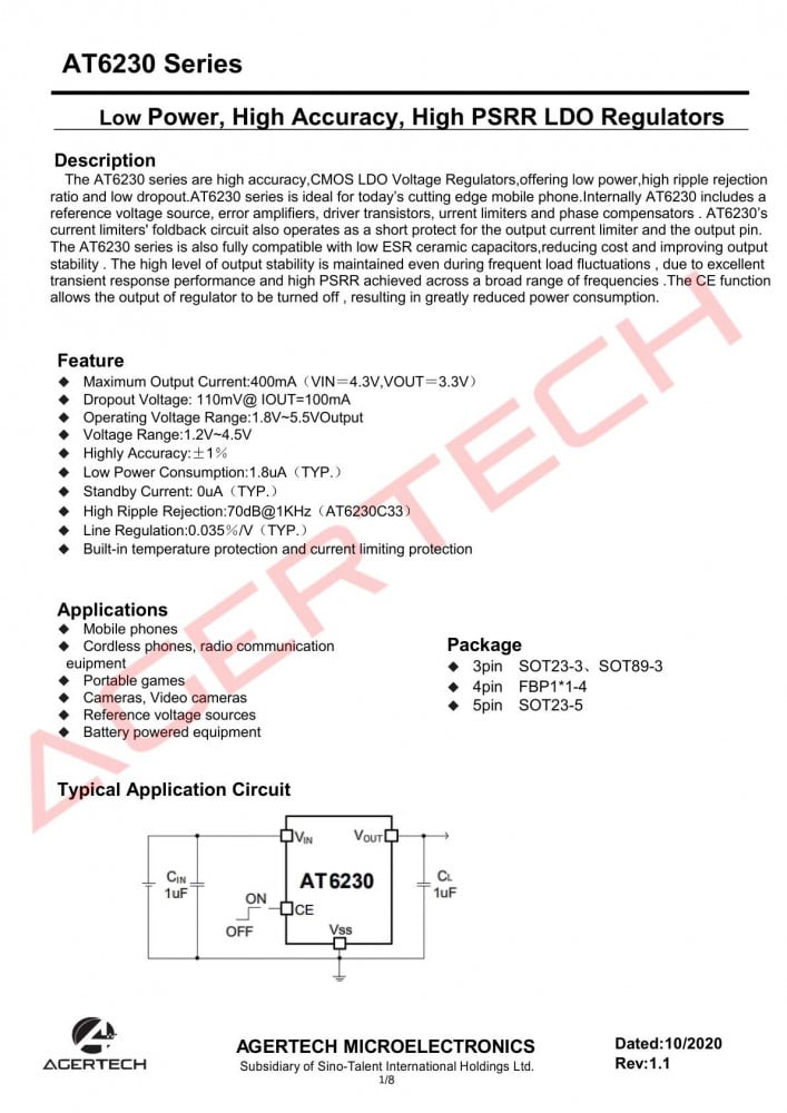 AT6230 datasheet page 1