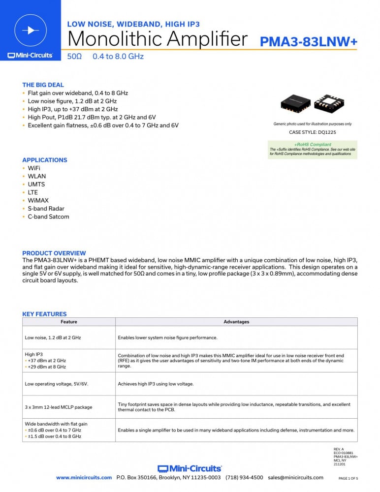 PMA3-83LNW+ datasheet page 1